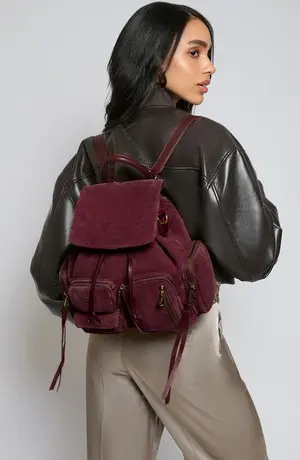 AIMEE Leather Backpack - Cherry Suede