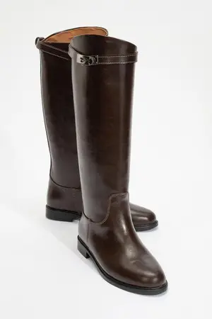 PROLOGUE SHOES Yoko Knee High Boots - Brown Faux Leather