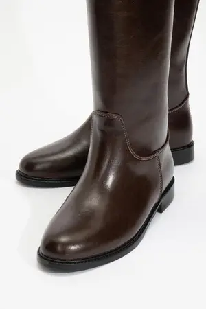 PROLOGUE SHOES Yoko Knee High Boots - Brown Faux Leather