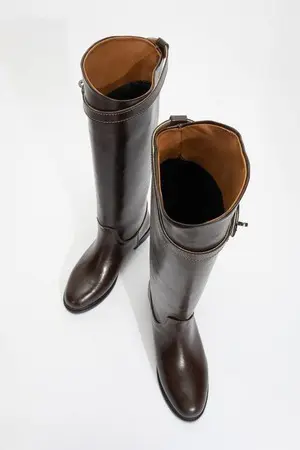 PROLOGUE SHOES Yoko Knee High Boots - Brown Faux Leather