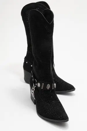 PROLOGUE SHOES Lumen Block Heel Boot - Black Faux Leather