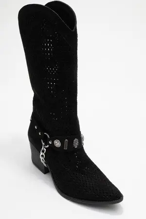 PROLOGUE SHOES Lumen Block Heel Boot - Black Faux Leather
