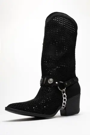 PROLOGUE SHOES Lumen Block Heel Boot - Black Faux Leather