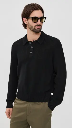 CORRIDOR Long Sleeve Slouchy Polo - Black