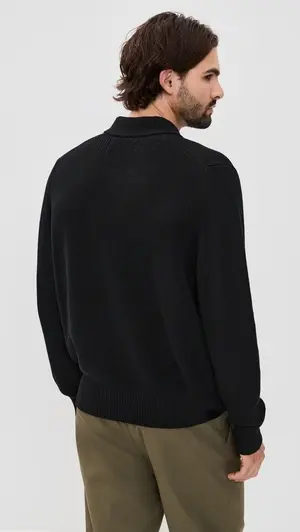 CORRIDOR Long Sleeve Slouchy Polo - Black