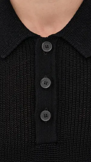 CORRIDOR Long Sleeve Slouchy Polo - Black