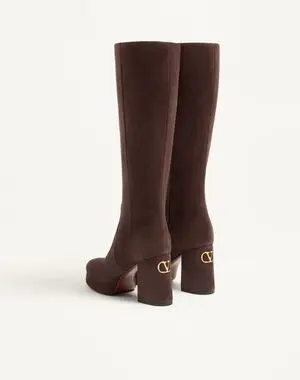Valentino Garavani Fawcette Platform Leather Boots - Ebony
