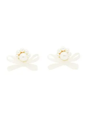 Simone Rocha Petite Bow Crystal-embellished Stud Earrings - Pearl
