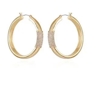 Vince Camuto Pave Centered Hoop Earrings - 14k Gold Plated