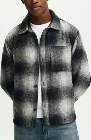 COTTON ON Boxy Overshirt - Black Shadow Check