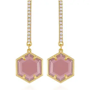 Vince Camuto Hexagon Pave Bar Drop Earrings - 14k Gold Plated
