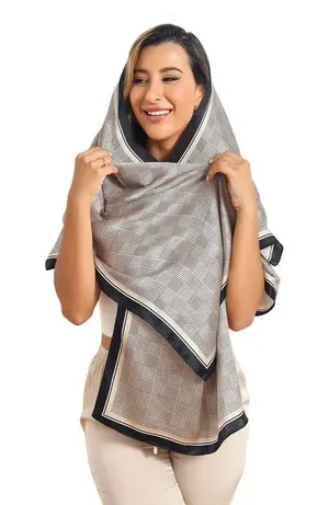 SILKSILKY Mulberry Silk Printed Long Rectangle Shawl Scarf - Black