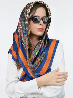 SILKSILKY Pure Silk Bohemian Square Scarf - Multi