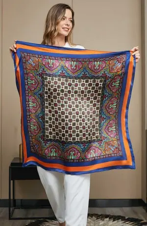 SILKSILKY Pure Silk Bohemian Square Scarf - Multi