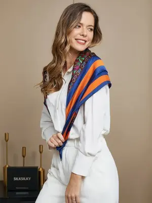 SILKSILKY Pure Silk Bohemian Square Scarf - Multi