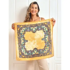 SILKSILKY Pure Silk Floral Pattern Square Scarf - Orange