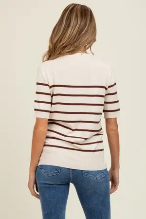 PINKBLUSH Striped Knit Maternity Short Sleeve Top - Brown