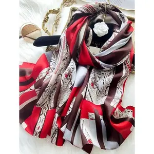 SILKSILKY Long Silk Scarf Dark Red