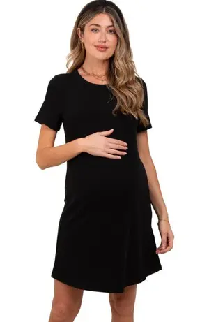 PINKBLUSH Ribbed Knit Basic T-shirt Dress