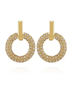 Vince Camuto Pavé Crystal Hoop Drop Earrings - 14k Gold Plated