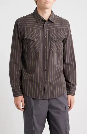 DARK SEAS Kimbro Stripe Cotton Snap-up Western Shirt - Black