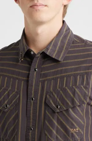 DARK SEAS Kimbro Stripe Cotton Snap-up Western Shirt - Black
