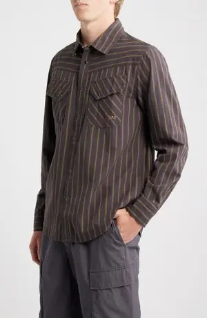 DARK SEAS Kimbro Stripe Cotton Snap-up Western Shirt - Black