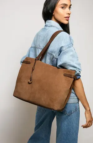 AIMEE Gramercy Leather Tote - Coffee Suede