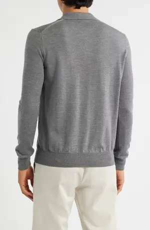 AURELIEN Long Sleeve Cashwool® Polo Sweater - Dark Grey