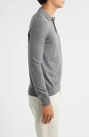 AURELIEN Long Sleeve Cashwool® Polo Sweater - Dark Grey