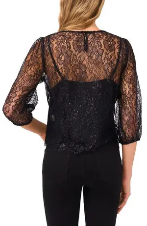 CECE DUPRAZ Metallic Floral Lace Top - Rich Black