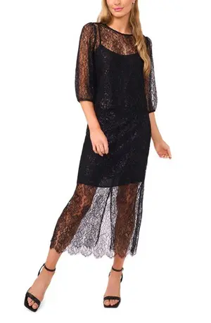 CECE DUPRAZ Metallic Floral Lace Top - Rich Black