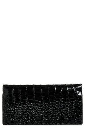 TOM FORD Shiny Croc Embossed Leather Vertical Wallet - Black
