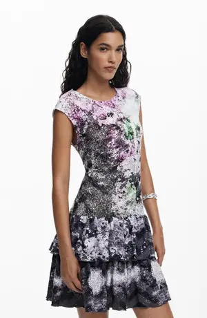 Desigual Mixed Print Tiered Dress
