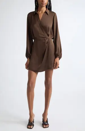 Ramy Brook Carolyn Long Sleeve Satin Wrap Dress - Heritage Brown