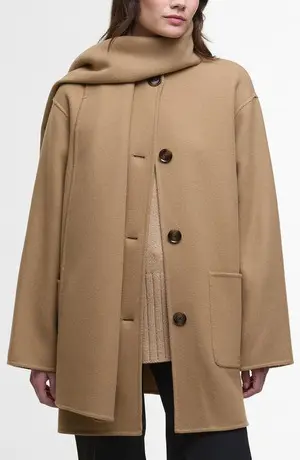 Barbour Clementine Scarf Detail Wool Blend Coat