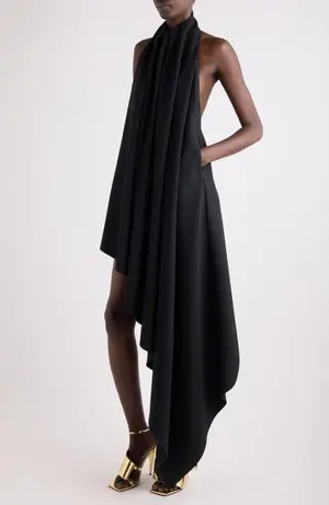 Givenchy Wool Asymmetric Halter Dress - Black