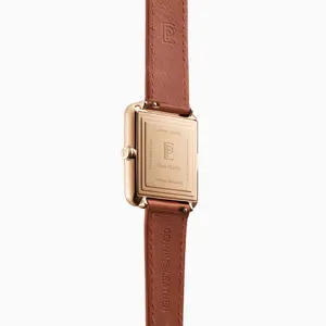 ELTON PEPPLE Stainless Steel Rectangular Watch With Leather Strap - Black/brown/rose Gold