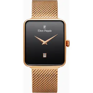 ELTON PEPPLE Rose Gold-tone Square Stainless Steel Watch - Black/rose Gold