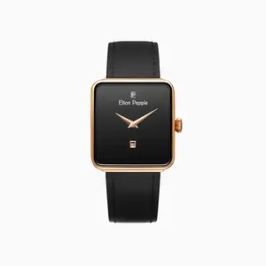 ELTON PEPPLE Watch With Calfskin Leather Strap - Black/rose Gold