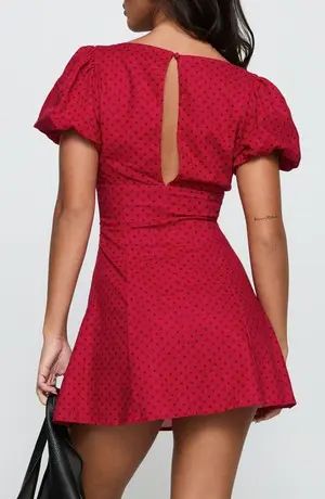 Princess Polly Polka Dot Puff Sleeve Linen Blend Mini Dress