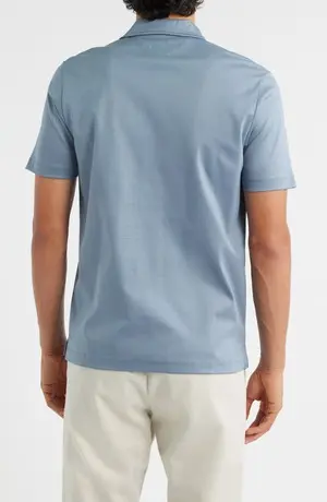AURELIEN Aur1 Solid Cotton Polo - Steel Blue