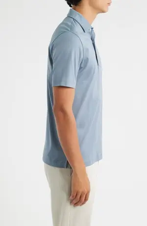 AURELIEN Aur1 Solid Cotton Polo - Steel Blue