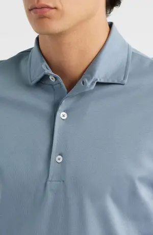 AURELIEN Aur1 Solid Cotton Polo - Steel Blue