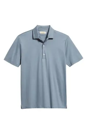 AURELIEN Aur1 Solid Cotton Polo - Steel Blue
