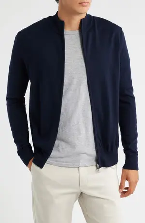 AURELIEN Cashwool® Full Zip Sweater - Navy