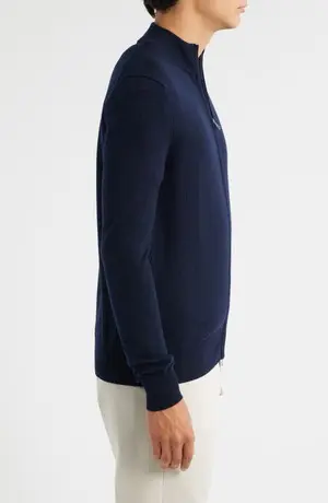 AURELIEN Cashwool® Full Zip Sweater - Navy