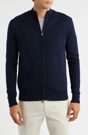 AURELIEN Cashwool® Full Zip Sweater - Navy