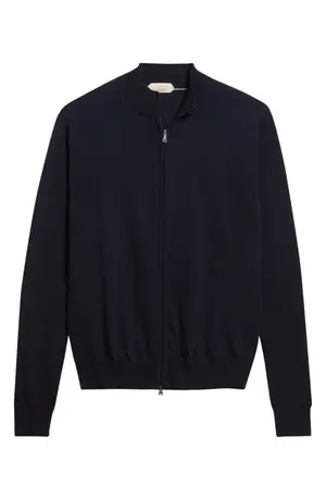 AURELIEN Cashwool® Full Zip Sweater - Navy