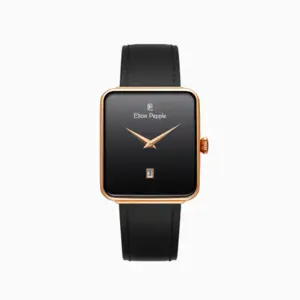 ELTON PEPPLE Strap Watch With Calfskin Leather Band - Black/rose Gold